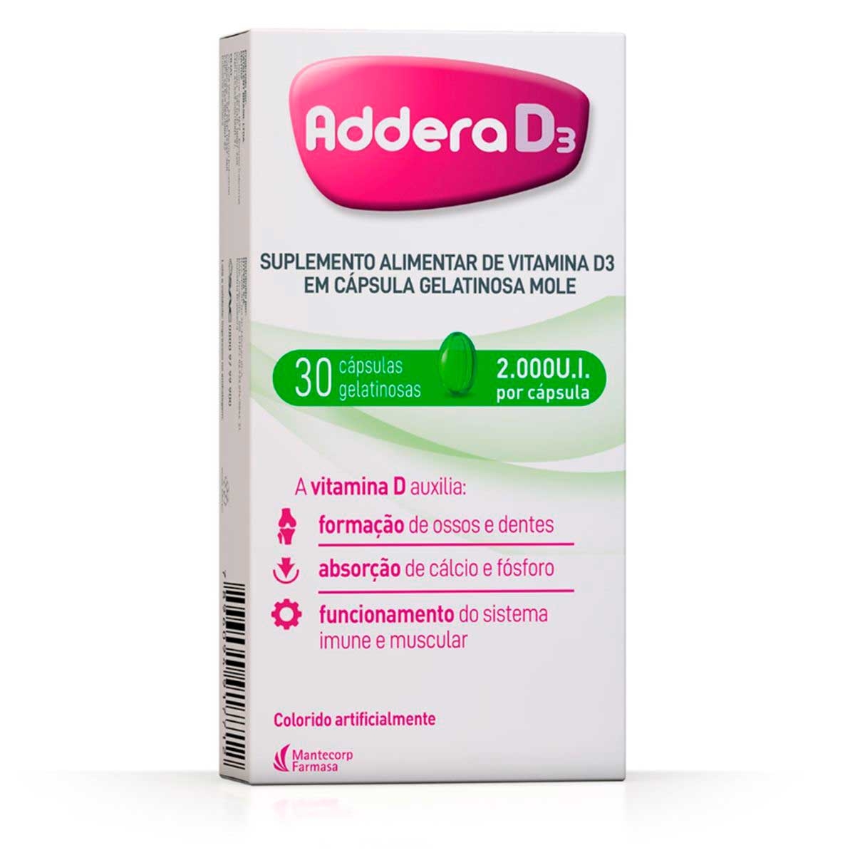 Vitamina D Addera D3 2.000UI com 30 cápsulas | Drogasil