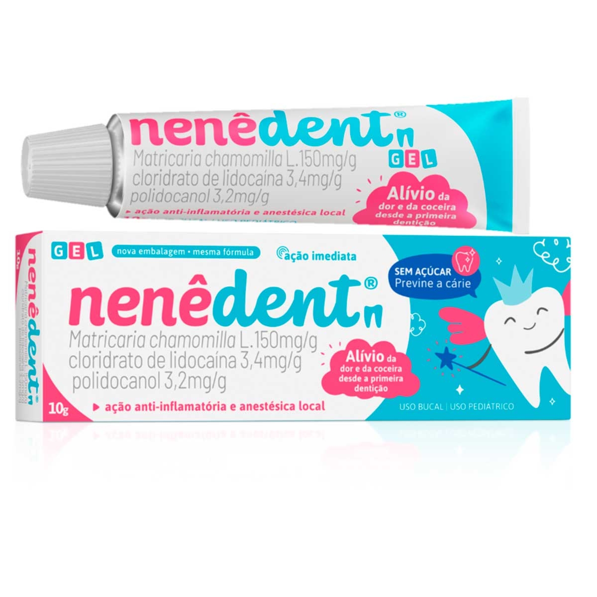 Nenê Dent 150mg/g + 3,4mg/g + 3,2mg/g Gel Sem Açúcar com 10g | Drogasil
