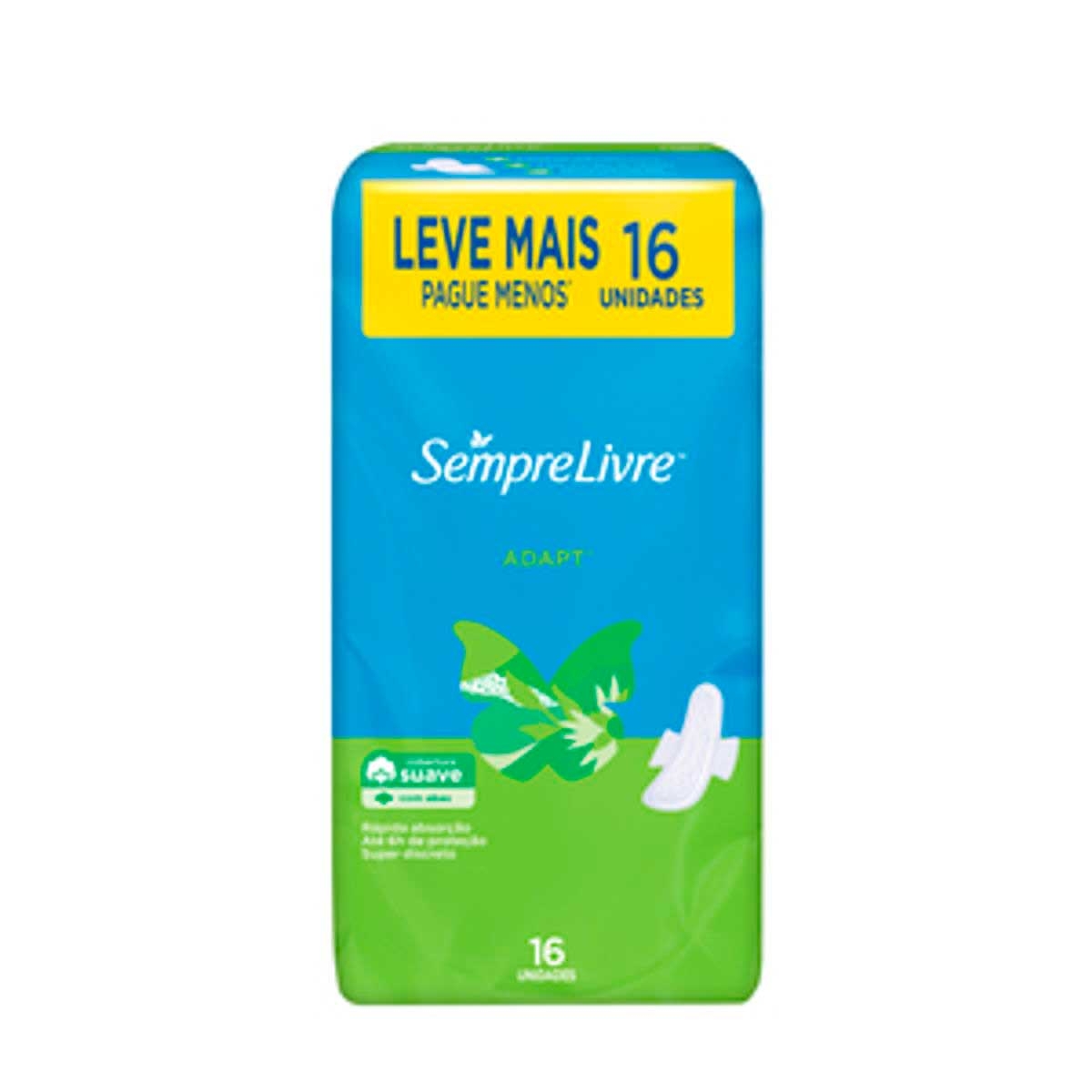 Absorvente Sempre Livre Adapt Cobertura Suave Com Abas com 16 unidades ...