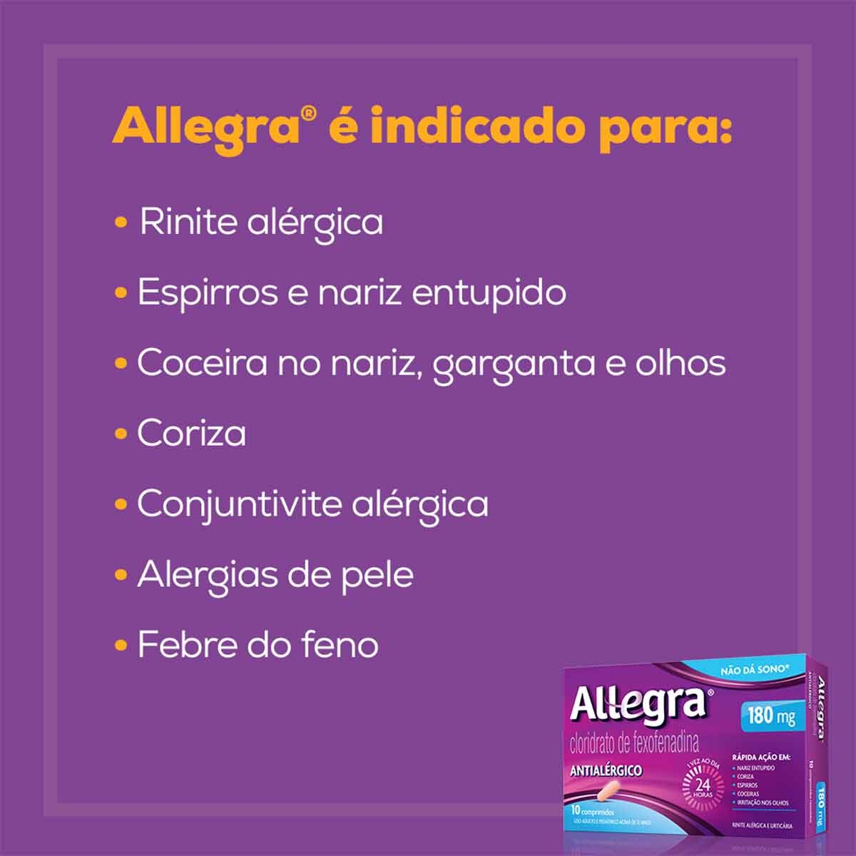 Allegra 180mg 10 comprimidos: encontre pelo menor preço | Drogasil