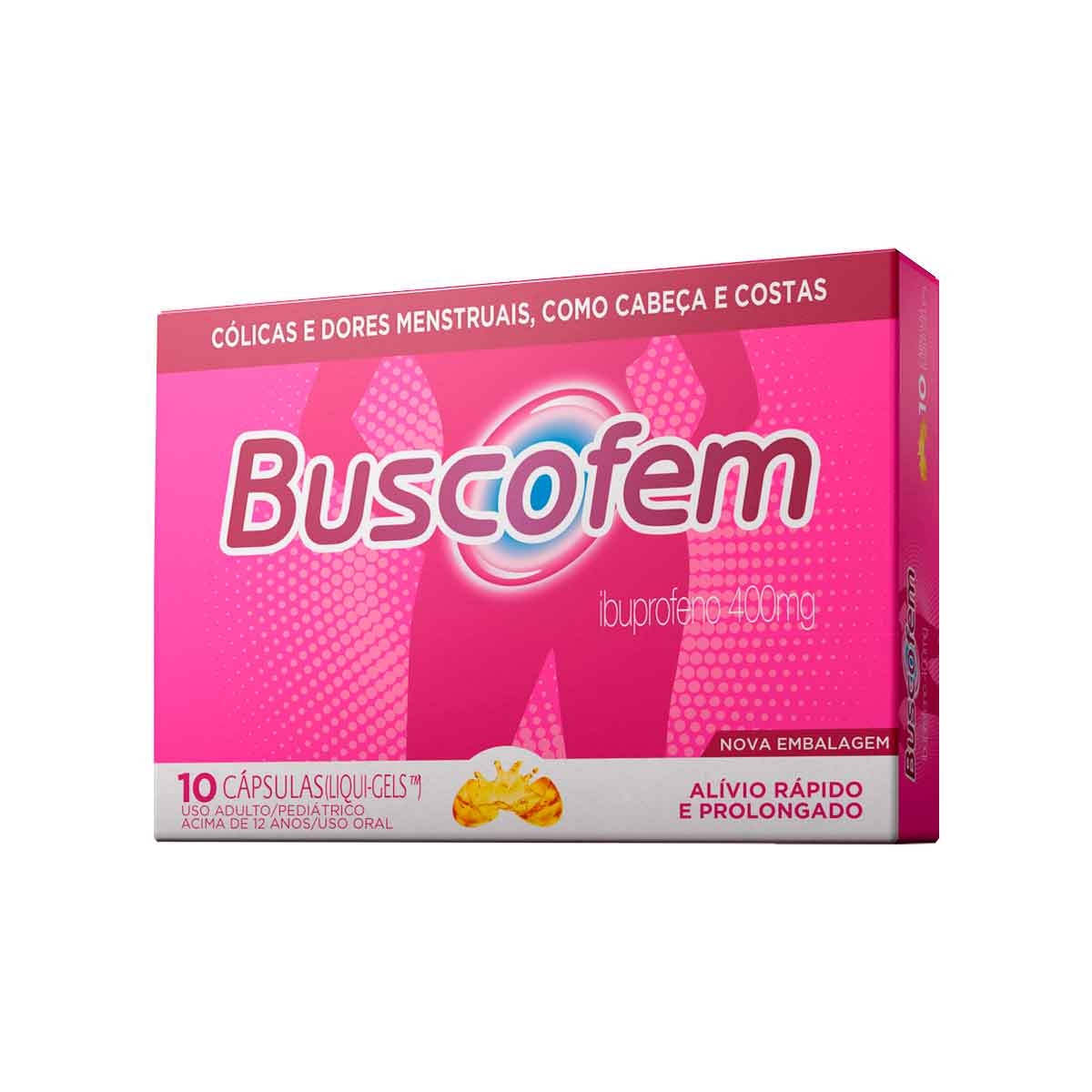 Buscofem 400mg com 10 cápsulas - indicação, preço e mais | Drogasil