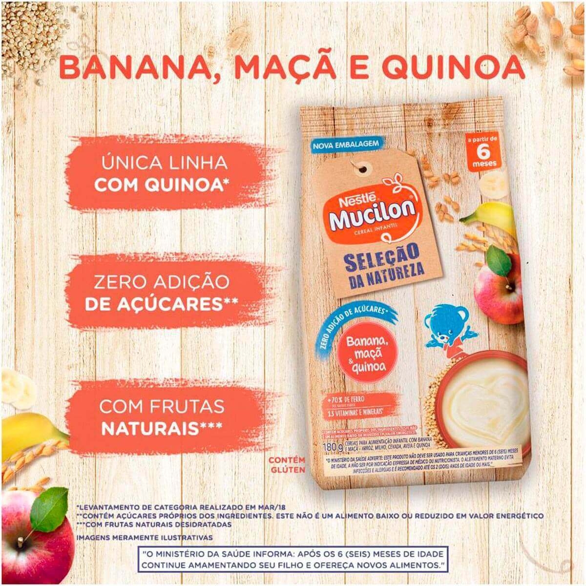 Cereal Infantil Mucilon Seleção da Natureza Banana, Maçã e Quinoa 180g ...