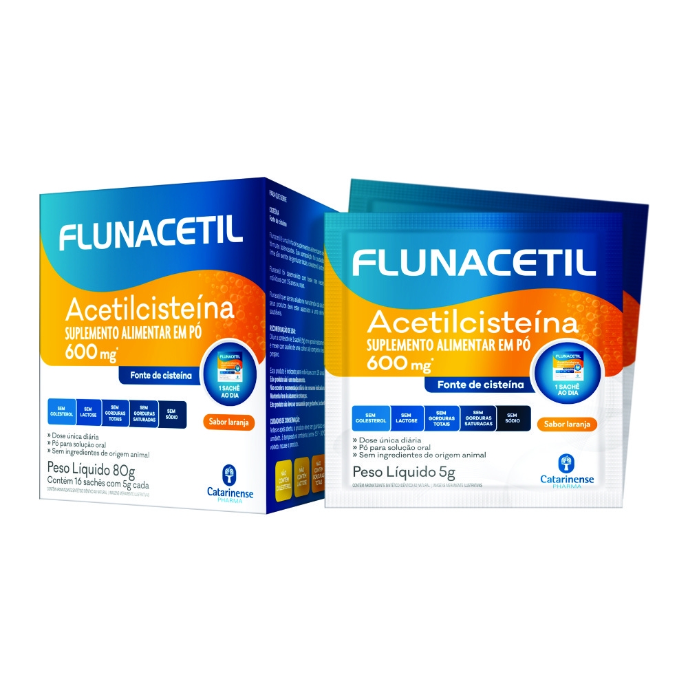 Flunacetil Acetilcisteína 600mg em Pó 16 sachês - Preço e para que ...