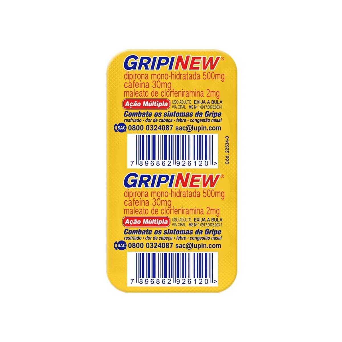 Gripinew Dipirona Monoidratada 500mg + Maleato de Clorfeniramina 2mg ...