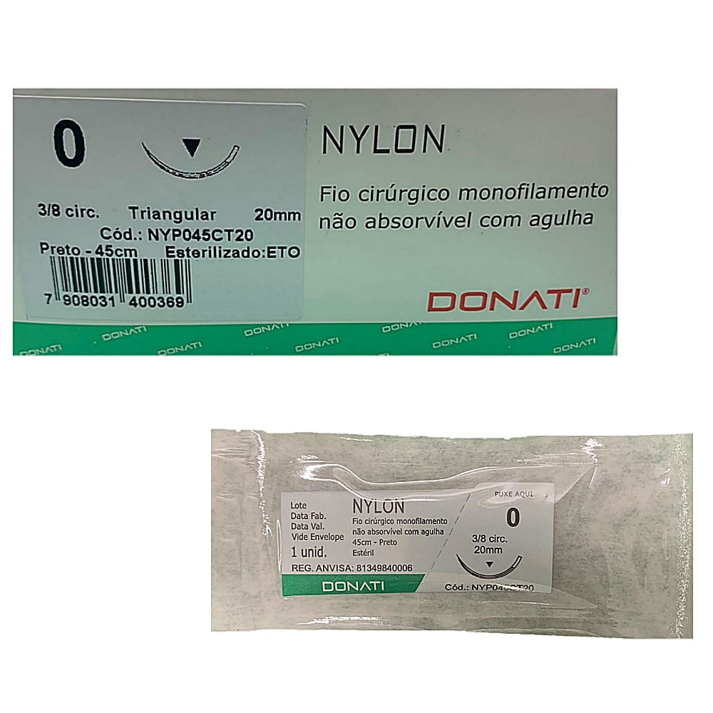 FIO SUTURA DONATI NYLON MONOFILAMENTO 0 AGULHA 20MM 3/8 - UNIDADE ...