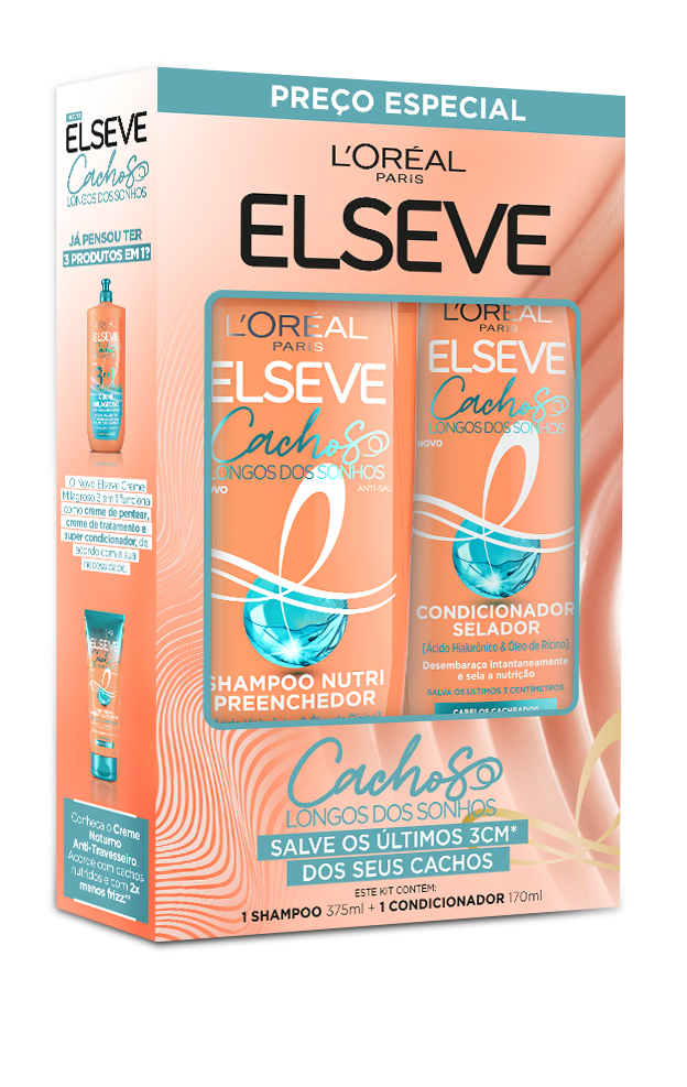 Kit Elseve Cachos Longos dos Sonhos Shampoo 375ml + Condicionador 170ml ...