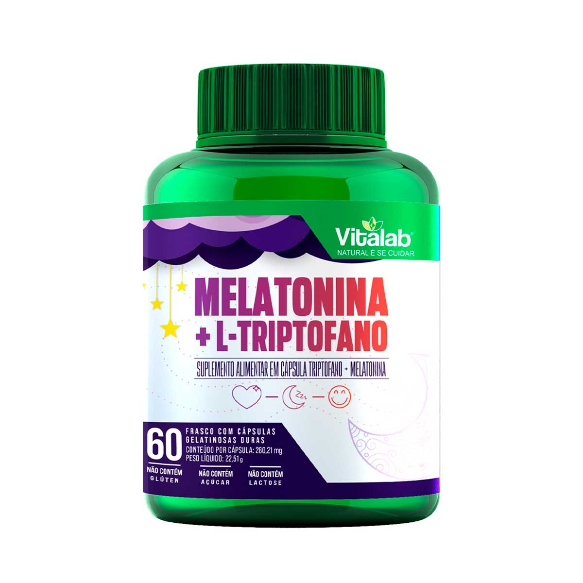 Melatonina + L-Triptofano Vitalab Suplemento Alimentar 60 cápsulas ...