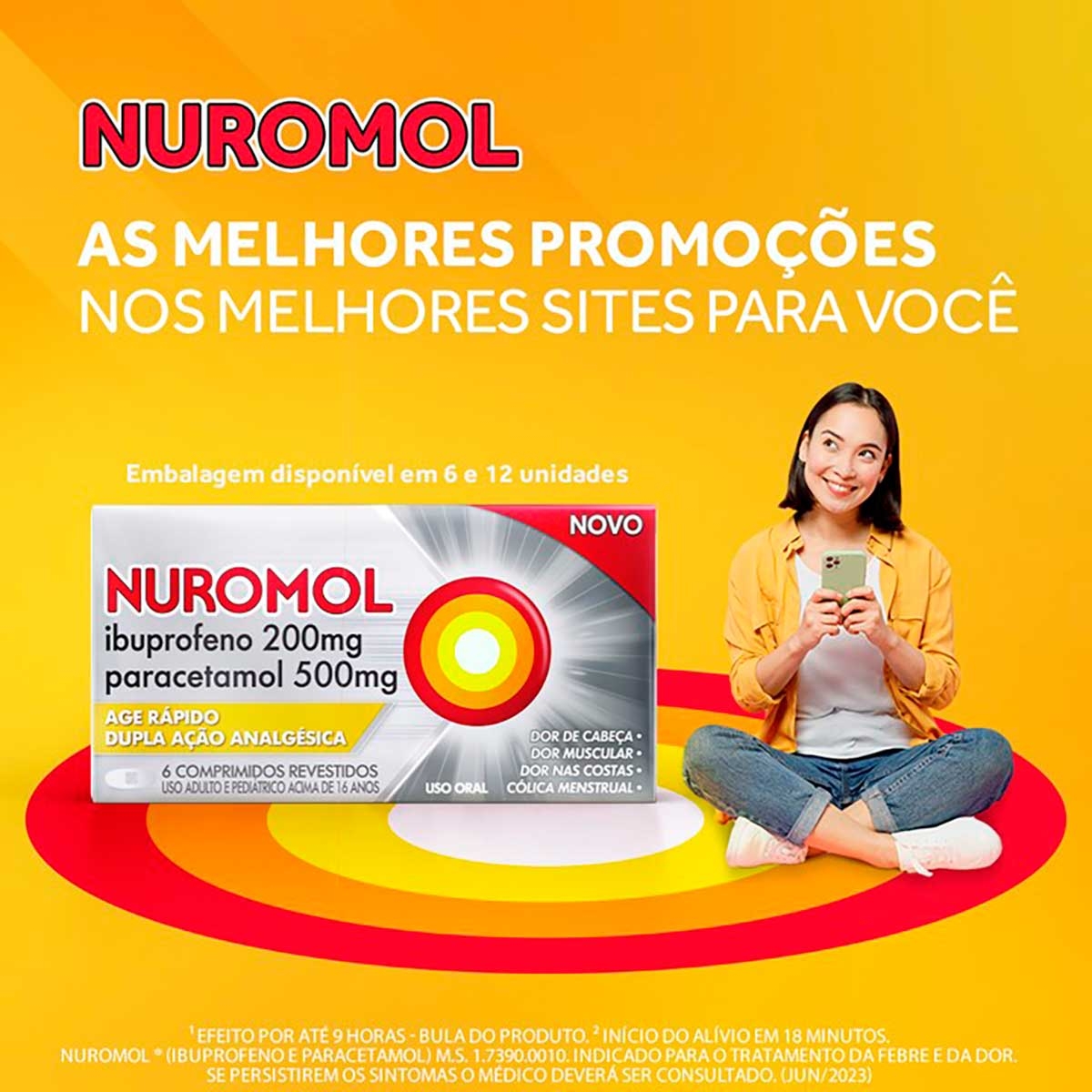 Nuromol Ibuprofeno 200mg + Paracetamol 500mg 6 comprimidos com menor ...