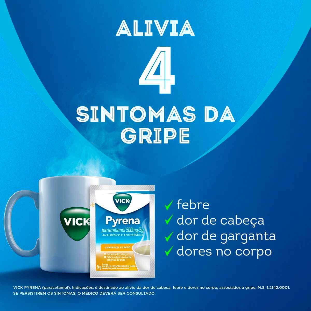 Vick Pyrena 500mg/5g Sabor Mel e Limão em Pó com 1 envelope de 5g ...