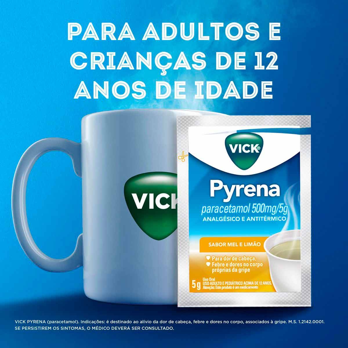 Vick Pyrena 500mg/5g Sabor Mel e Limão em Pó com 1 envelope de 5g ...