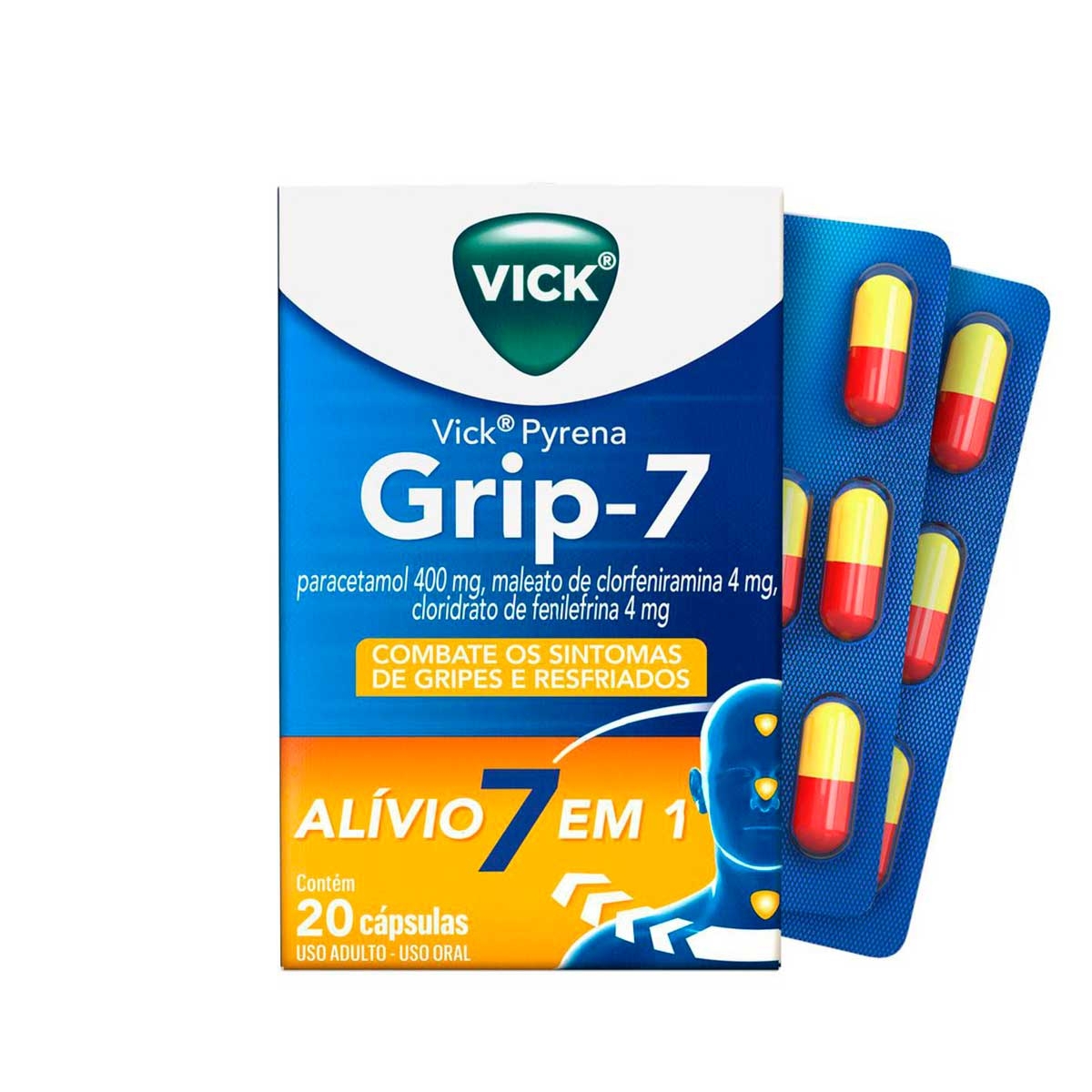Vick Pyrena Grip-7 Paracetamol 400mg + Cloridrato Fenillefrina 4mg ...