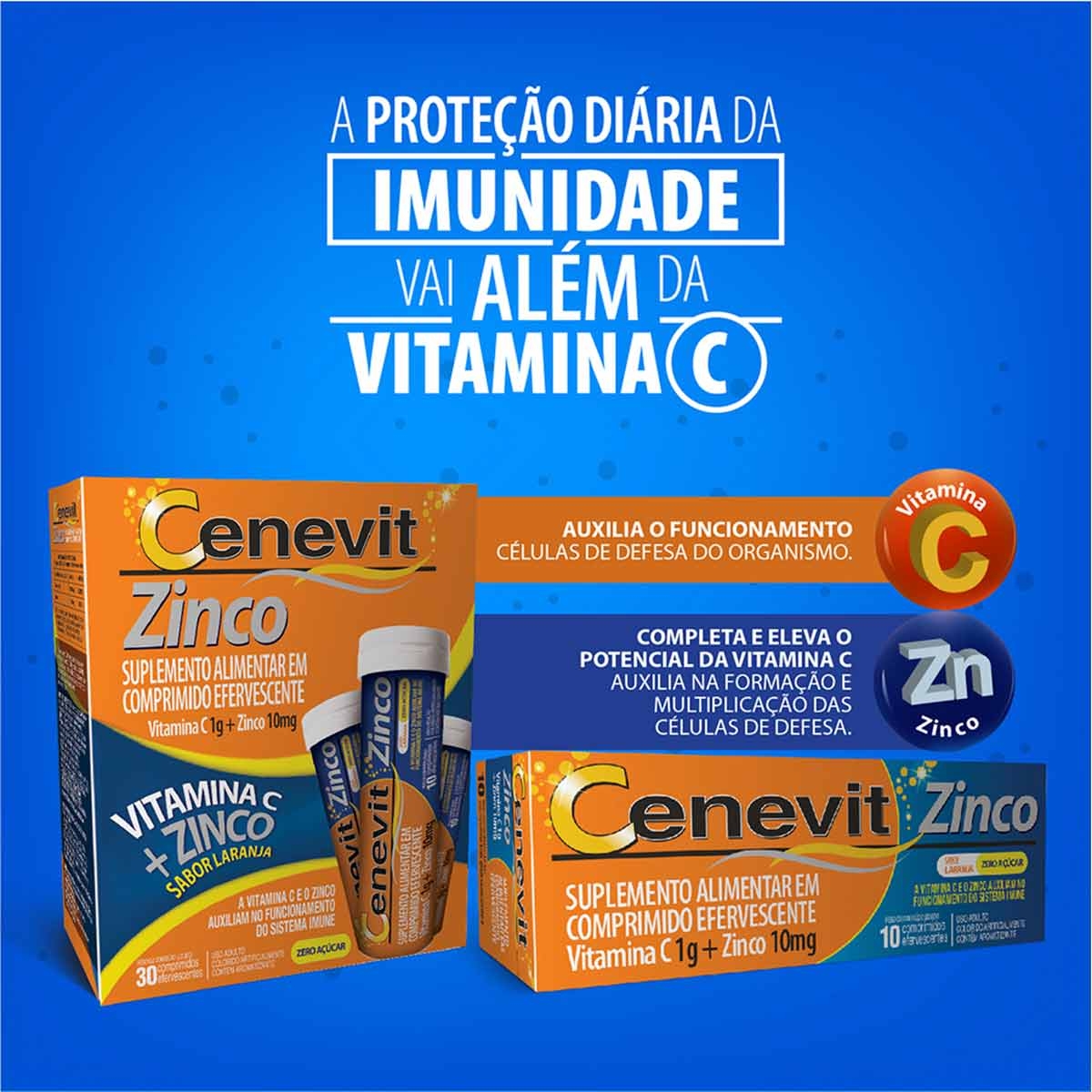 Vitamina C Cenevit + Zinco Sabor Laranja com 10 comprimidos | Drogasil