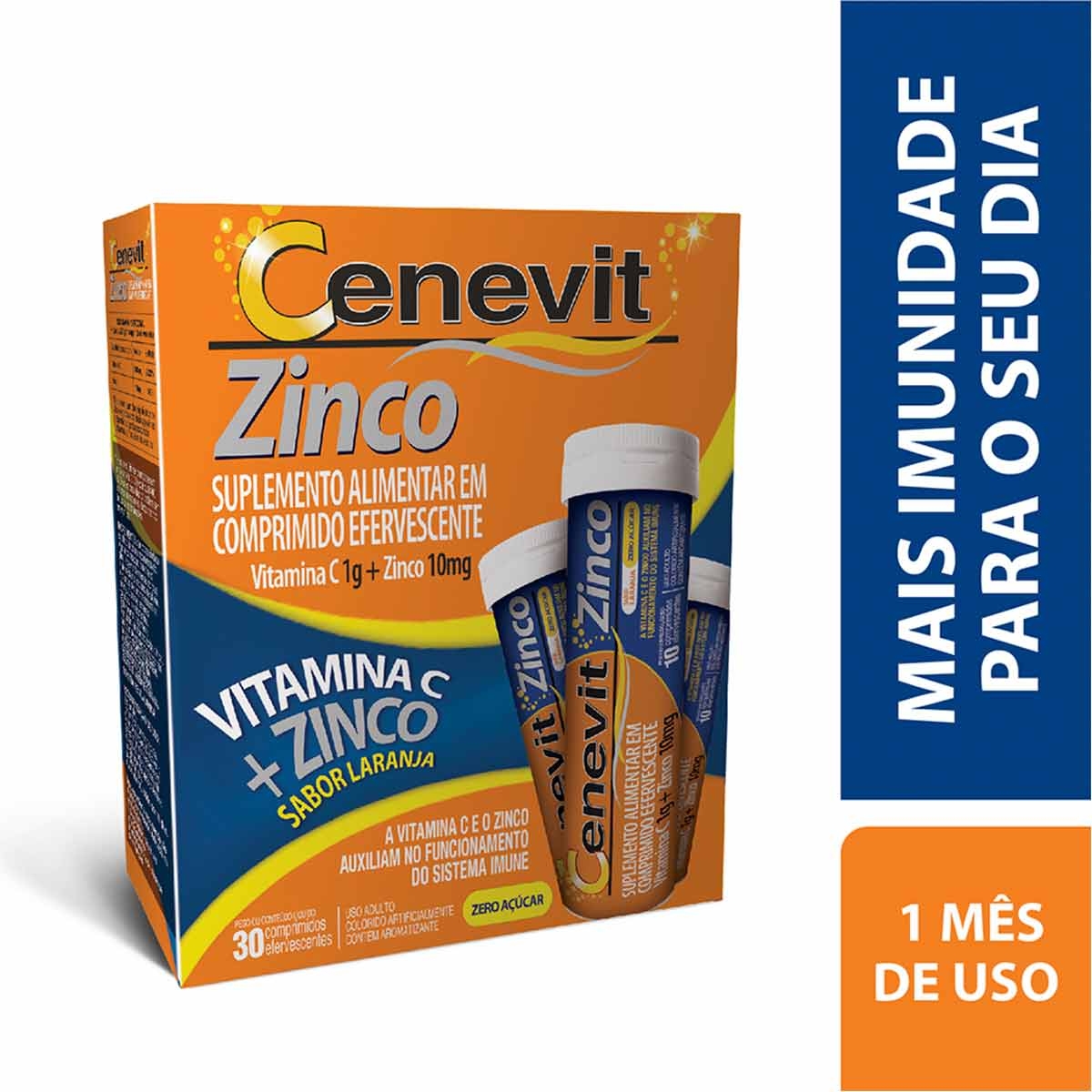 Vitamina C Cenevit Zinco 1g + 10mg Laranja com 30 comprimidos | Drogasil